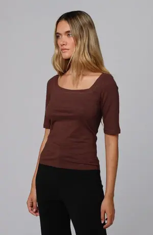 JUANA Hemp Essentials Asymmetrical Neckline Tee - Cocoa