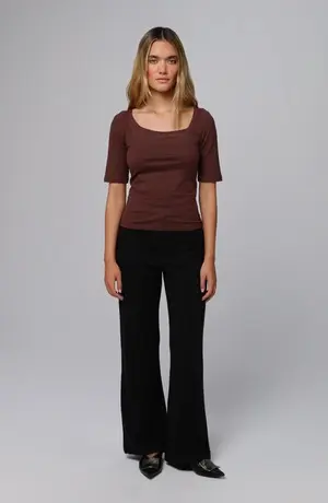 JUANA Hemp Essentials Asymmetrical Neckline Tee - Cocoa