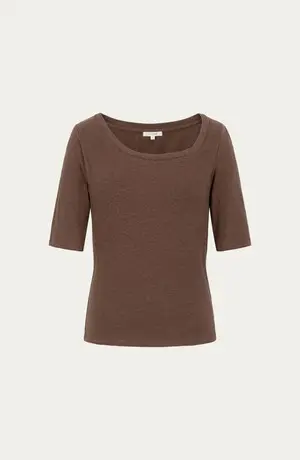 JUANA Hemp Essentials Asymmetrical Neckline Tee - Cocoa