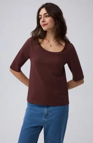 JUANA Hemp Essentials Asymmetrical Neckline Tee - Cocoa