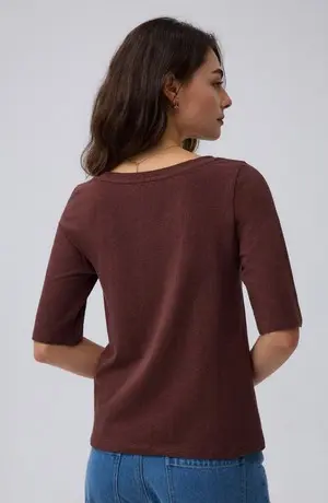 JUANA Hemp Essentials Asymmetrical Neckline Tee - Cocoa