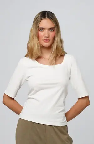 JUANA Hemp Essentials Asymmetrical Neckline Tee - White