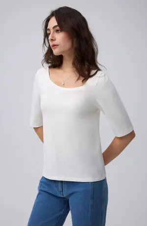 JUANA Hemp Essentials Asymmetrical Neckline Tee - White