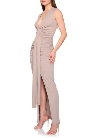 Susana Monaco Plunge Neck Tie Neck Maxi Dress - Sandstone