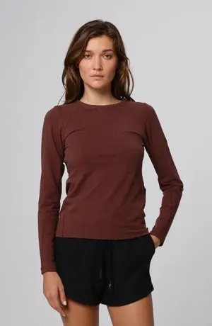 JUANA Hemp & Organic Cotton Blend Long Sleeve Tee - Cocoa