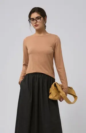 JUANA Hemp & Organic Cotton Blend Long Sleeve Tee - Fawn