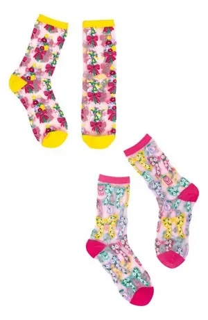SOCK CANDY Sheer Metallic Crew Socks - Pink/multi