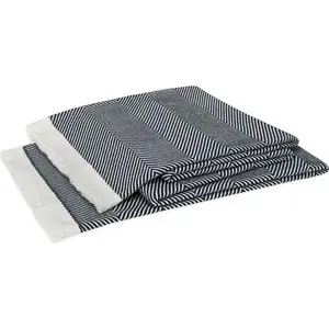 MATOUK Leo Fringed Throw Blanket - Navy