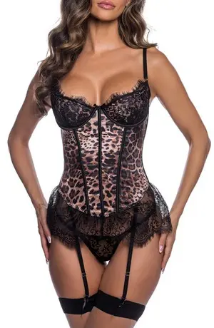 ROMA CONFIDENTIAL Bella Bustier Corset & Thong Set Leopard/black