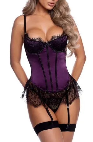 ROMA CONFIDENTIAL Bella Bustier Corset & Thong Set Purple/black