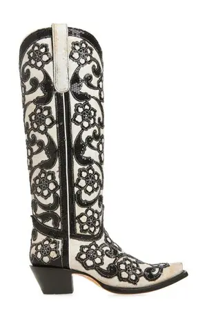 CORRAL Sequin Embellished Western Boots - White/black