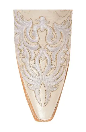 CORRAL Embroidered Pointed Toe Stacked Heel Boots - Bone