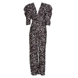 SOHUMAN Aduth Jumpsuit With Puff Sleeves And Abstract Print - Black