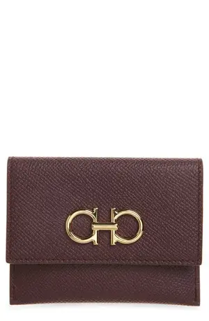 FERRAGAMO Double Gancio Leather Bifold Wallet - Plum