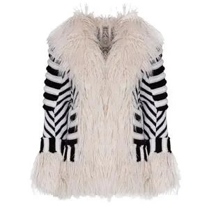 THE EXTREME COLLECTION Alpaca Jacquard Short Coat With Faux Fur - Black