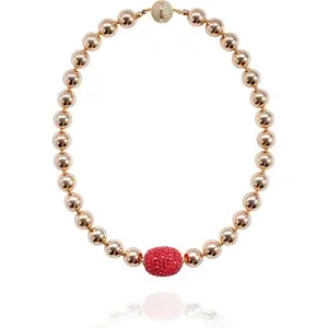 SAULE LABEL Saulė Label Cassia Necklace With Gold Hematite Beads And Crystal Rhinestones Crimson Bloom