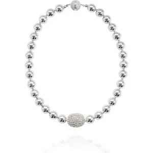 SAULE LABEL Cassia Necklace With Gold Hematite Beads And Crystal Rhinestones - Silver Sheer