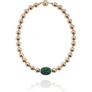 SAULE LABEL Cassia Necklace With Gold Hematite Beads And Crystal Rhinestones - Verdant Glow