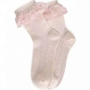 HIGH HEEL JUNGLE BY KATHRYN EISMAN Bobby Lace Frill Trim Cotton Bobby Socks - Pink