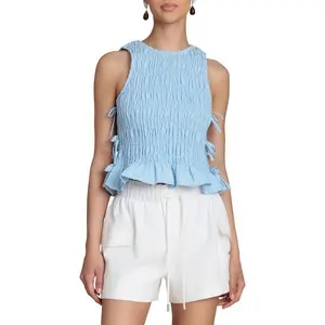 Avec Les Filles Smocked Linen Blend Top