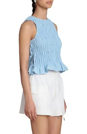Avec Les Filles Smocked Linen Blend Top