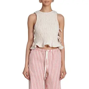 Avec Les Filles Smocked Linen Blend Top - Oatmeal