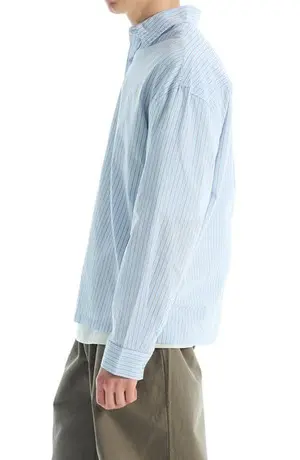 VOUSETI Off Court Boxy Fit Stripe Cotton Button-up Shirt