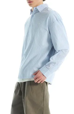VOUSETI Off Court Boxy Fit Stripe Cotton Button-up Shirt