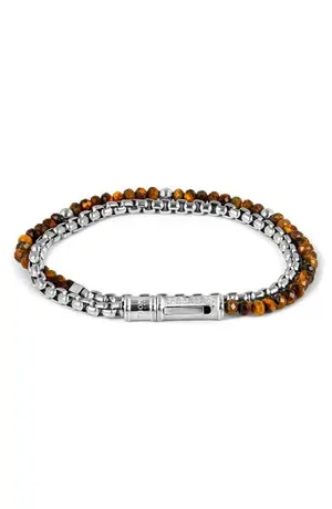THOMPSON OF LONDON Tiger's Eye Double Wrap Bracelet - Brown