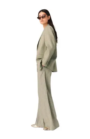 Maje Linen-blend Pinstriped Wide-leg Trousers