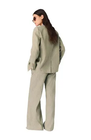 Maje Linen-blend Pinstriped Wide-leg Trousers