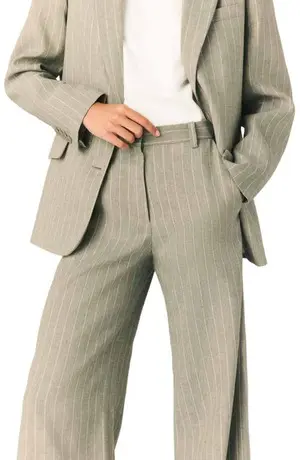 Maje Linen-blend Pinstriped Wide-leg Trousers