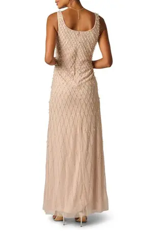 Adrianna Papell Beaded Mesh Evening Gown