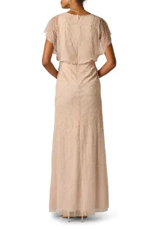 Adrianna Papell Beaded Mesh Blouson Gown