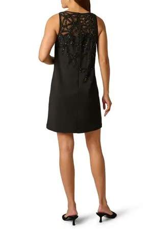 Adrianna Papell Beaded Bow Crepe Shift Dress - Black