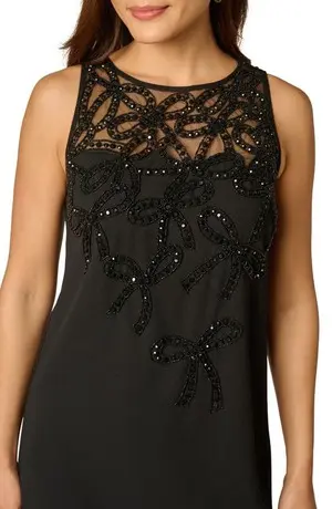 Adrianna Papell Beaded Bow Crepe Shift Dress - Black