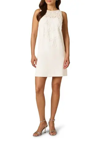 Adrianna Papell Beaded Bow Crepe Shift Dress - Ivory