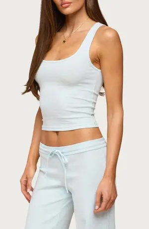 EDIKTED Ribbed Scoop Neck Tank - Light-blue