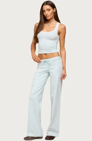 EDIKTED Ribbed Scoop Neck Tank - Light-blue