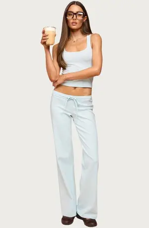 EDIKTED Ribbed Scoop Neck Tank - Light-blue