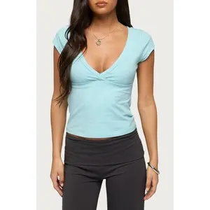 EDIKTED Penelopy Overlap V-neck T-shirt - Light-blue