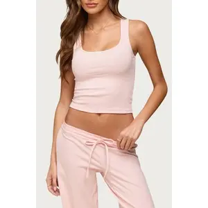 EDIKTED Ribbed Scoop Neck Tank - Light-pink