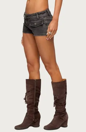 EDIKTED Bryan Denim Micro Shorts - Black-washed