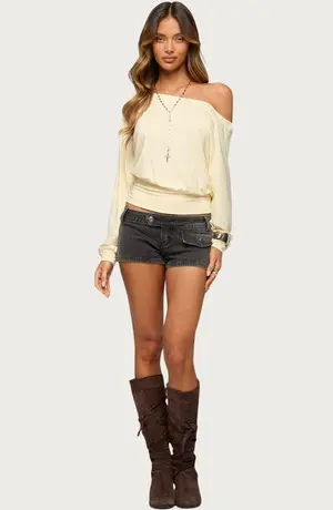 EDIKTED Bryan Denim Micro Shorts - Black-washed