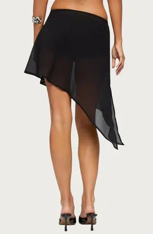 EDIKTED Asymmetric Sheer Chiffon Skirt