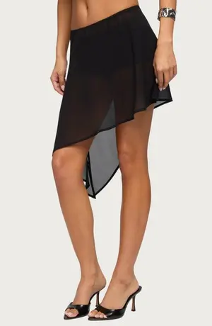 EDIKTED Asymmetric Sheer Chiffon Skirt
