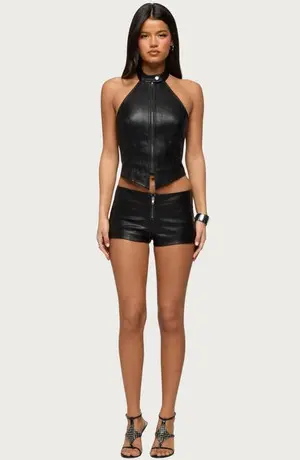 EDIKTED Diana Faux Leather Halter Top