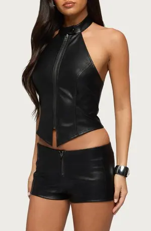 EDIKTED Diana Faux Leather Halter Top