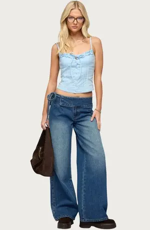 EDIKTED Ruffle Button-up Camisole With Pintuck And Eyelet Details
