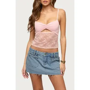 EDIKTED Damarie Sheer Lace Cutout Camisole - Light-pink